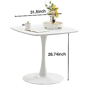 ATSNOW 31.5 in White Square Pedestal Tulip Table, Mid Century Modern Dining Table for Small Spaces