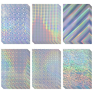 Printable Holographic Sticker Paper 30 sheets Vinyl Rainbow Sticker Paper for Inkjet & Laser Printer, Dries Quickly Waterproof Sticker Paper - 8.5 x 11 Inch-6 style for 5 sheets each