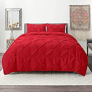 Nestl Twin Duvet Cover Set Pintuck - Double Brushed Red Duvet Cover Twin 2 Piece with Button Closure, 1 Pinch Pleated Twin Size Duvet Cover 68x90 inches and 1 Pillow Sham
