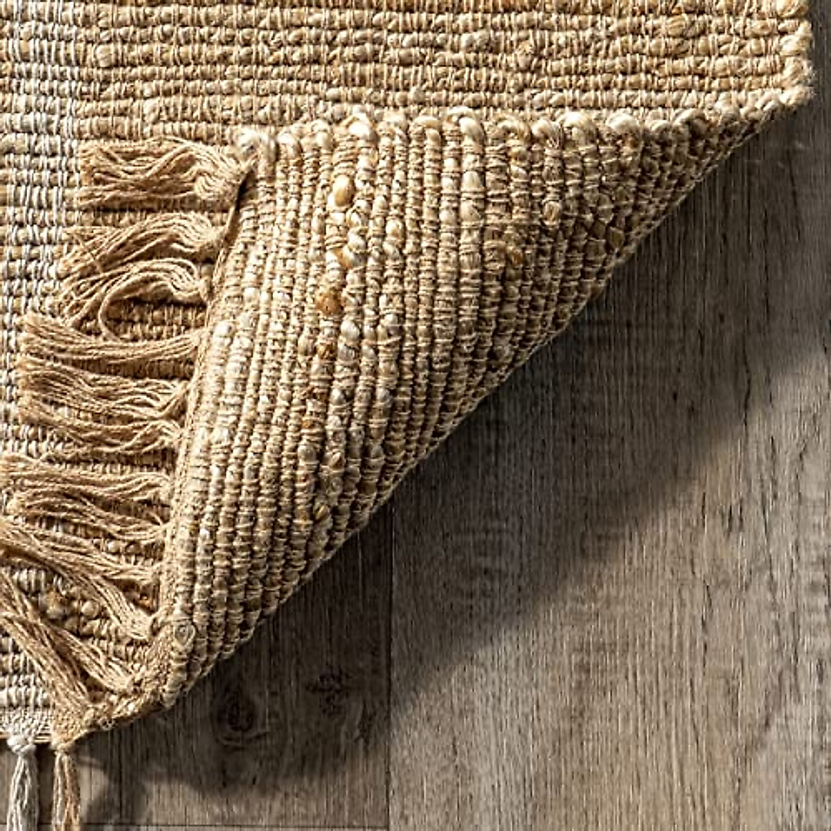 nuLOOM Vicky Striped Jute Blend Tasseled Area Rug, 5' x 8', Natural