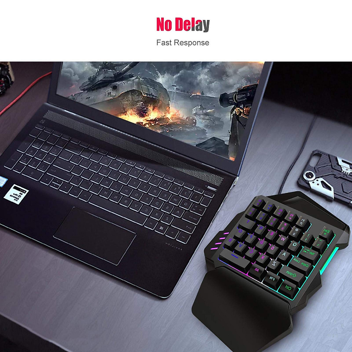 One Handed Gaming Keypad, Single Hand Membrane Keycap Gaming Keyboard with Breathing Lights Higher Achievement in The Game