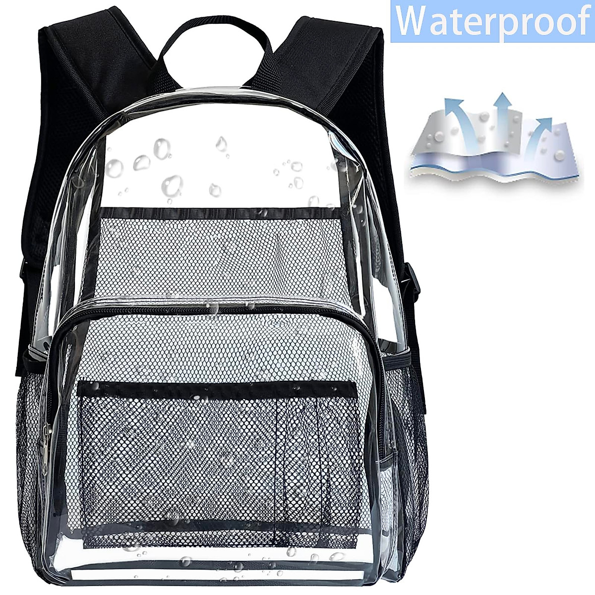 Large Clear Backpack Heavy Duty PVC Transparent Bookbag See Through Plastic Backpacks for Stadium School Work concert Sport Event Security Travel(black)