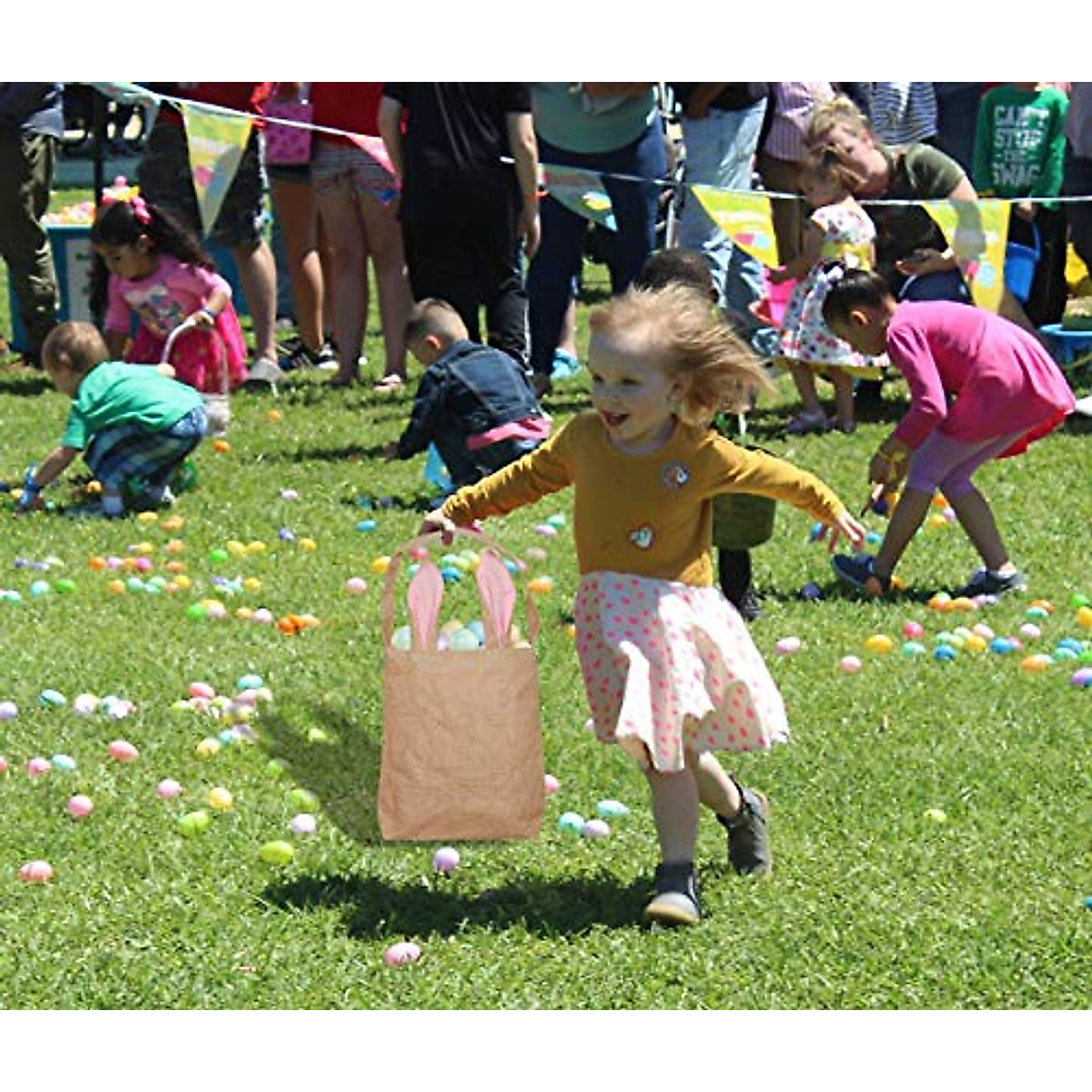 KEFAN 6 Pack Easter Bunny Bags Easter Bunny Baskets Jute Burlap Bunny Ear Tote Bags (Easter Bags 02)