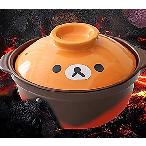 Korean Premium Cartoon Pattern Ceramic Brown Casserole Clay Pot with Lid,For Cooking Hot Pot Dolsot Bibimbap and Soup (9in,64oz)
