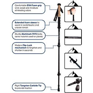 Montem Ultra Strong Trekking, Walking, and Hiking Poles - One Pair (2 Poles) - Collapsible, Lightweight, Quick Locking, and Ultra Durable (Black Matte)