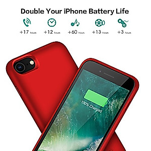 Battery Case for iPhone 8/7/6s/6/SE(2020),[6000mAh] Protective Portable Charging Case Rechargeable Charger Case Extended Battery Pack for Apple iPhone 8/7/6s/6/SE(2020) (4.7inch)-Red