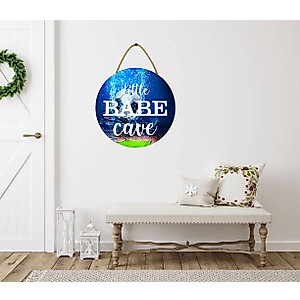KPSheng Little Babe Cave Wooden Sign,Soccer Door Decor Plaque, Door Hanger Nursery Decoration for Boys, Wood Wall Hanging Wreath for Toddler Kids Room Bedroom Playroom, 11 x 11 Inch