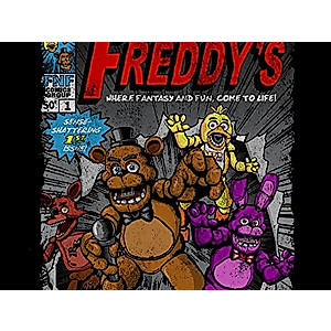 Five Nights at Freddy's Comic Cover Art Boy's Black T-Shirt-Large