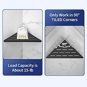 Bernkot 10'' Corner Shower Shelf 2PCS, 304 Stainless Steel Grout in Bathroom Shelves for Tiled Wall, No Drilling Needed (10'', Black)