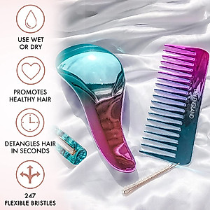 Lily England Detangler Brush & Comb Set - Lightweight Wide Tooth Detangling Tool for Women & Kids - Smooths Curly, Straight, Dry, Fine, & Thick Hair, Purple