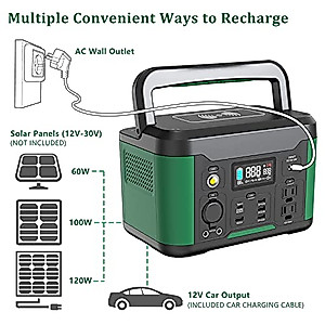 𝟓𝟎𝟎𝐖 𝐏𝐨𝐫𝐭𝐚𝐛𝐥𝐞 𝐏𝐨𝐰𝐞𝐫 𝐒𝐭𝐚𝐭𝐢𝐨𝐧, 515Wh Outdoor Solar Generator Backup Lithium Battery Power Bank with 120V/500W AC Outlet with Flashlight for Outdoors Camping Travel