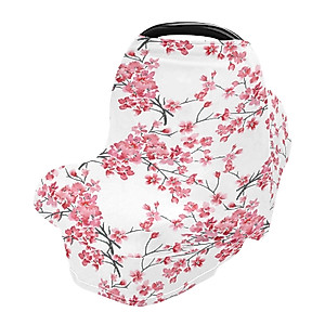 Baby Car Seat Covers Canopies for Boys Girls Branches of Cherry Blossoms Infant Stroller Cover Nursing Cover Breastfeeding Scarf Warm Windproof