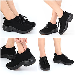 STUNAHOME Orthopedic Sneakers Breathable Women Walking Shoes Slip on Trainers Women's Comfortable Casual Ladies Athletic Shoe Thick Bottom Black