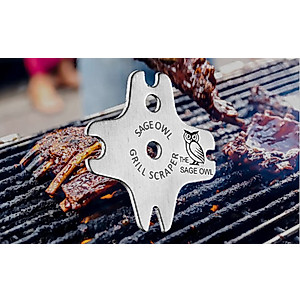 Sage Owl Stainless Steel Grill Scraper Tool - BBQ Gifts for Women Who Has Everything - Dishwasher Safe Bristle Free Grill Cleaning Brush Alternative - Mens Stocking Stuffers for Christmas