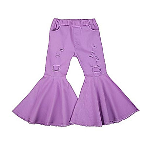 yuhappy Toddler Kid Baby Girls Denim Jeans Bell Bottom Flare Pants Leggings Trousers Special Two Layers Ruffle Pant (Purple,5-6X)