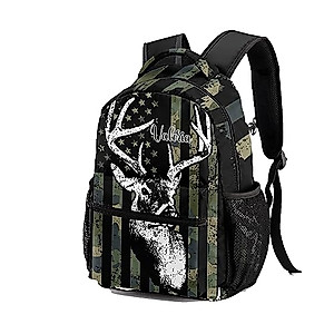 zaaprintblanket Personalized Custom American Flag Camo Antlers Deer Backpack Gifts for Unisex Adult Office Staff Travel Camper