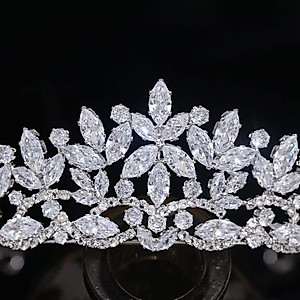 Aoligrace Silver Cubic Zirconia Small Wedding Crowns for Bride CZ Birthday Party Floral Tiaras Sweet 16 Prom Hair Accessories
