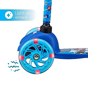 Sonic The Hedgehog Self Balancing Kick Scooter with Light Up Wheels, Extra Wide Deck, 3 Wheel Platform, Foot Activated Brake, 75 lbs Limit, Kids & Toddlers Girls or Boys, for Ages 3 and Up