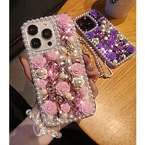 redecarie for Galaxy S9 Plus Case,Women Girls Luxury Fashionable Crystal Gemstone Roses Rhinestone Bling Glitter Diamond Bumper Clear Phone Cover with Wrist Strap for Samsung Galaxy S9 Plus