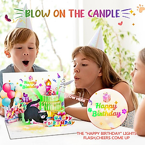 FITMITE Birthday Cards, Cute Cat MUSIC & LIGHTS & BLOWABLE CANDLE Funny Pop up Happy Birthday Card, Birthday Gifts for Women Men Cat Lover Mom or Dad