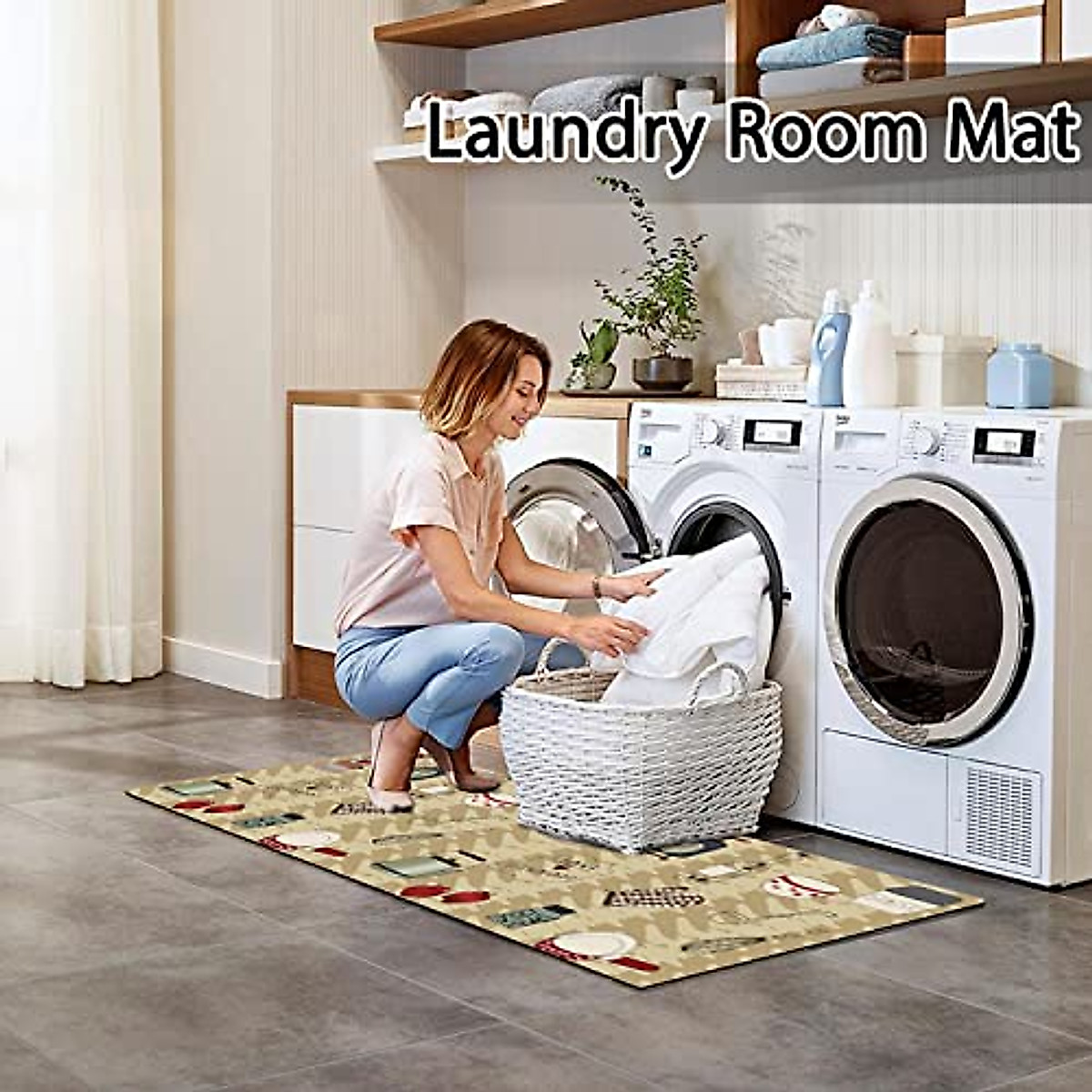 Super Absorbent Kitchen Mats for Floor Ultra Thin for Summer Using Set of 2, Rubber Backing Carpet Rugs Mat Cushioned, Quick Dry Floor Mats, Machine Washable Laundry Room Rug…
