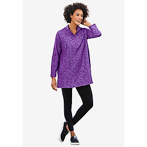 Woman Within Women's Plus Size French Terry Quarter-Zip Sweatshirt - 14/16, Raspberry Sorbet Marled