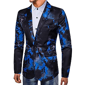 Mens Suit Jacket Slim Fit Printed One Button Floral Casual Blazer Sports Coat (Medium/ 38R,Blue 01)