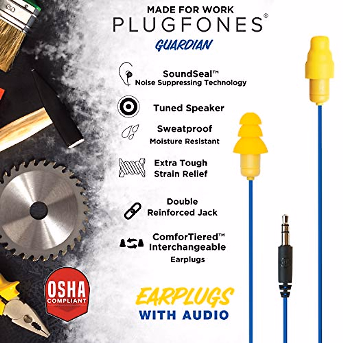 Plugfones Guardian in-Ear Earplug Earbud Hybrid - Noise Reduction in-Ear Headphones(Blue & Yellow)