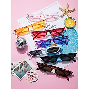 Zhanmai Retro Small Cat Eye Sunglasses Vintage Square Shade Women Cute Skinny Cat Eye Eyewear (7 Pairs)