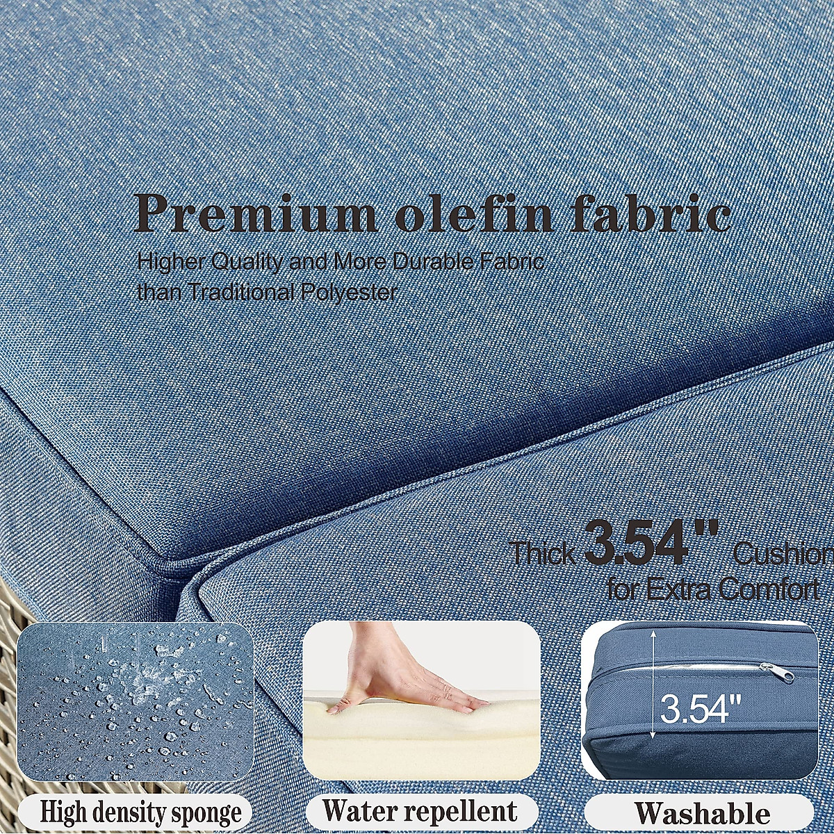 XIZZI Outdoor Furniture Patio Sectional Sofa Swivel Rocking Chairs 8 Piece All Weather PE Rattan Wicker Conversation Sets with Coffee and Side Table for Backyard Deck Garden,Denim Blue