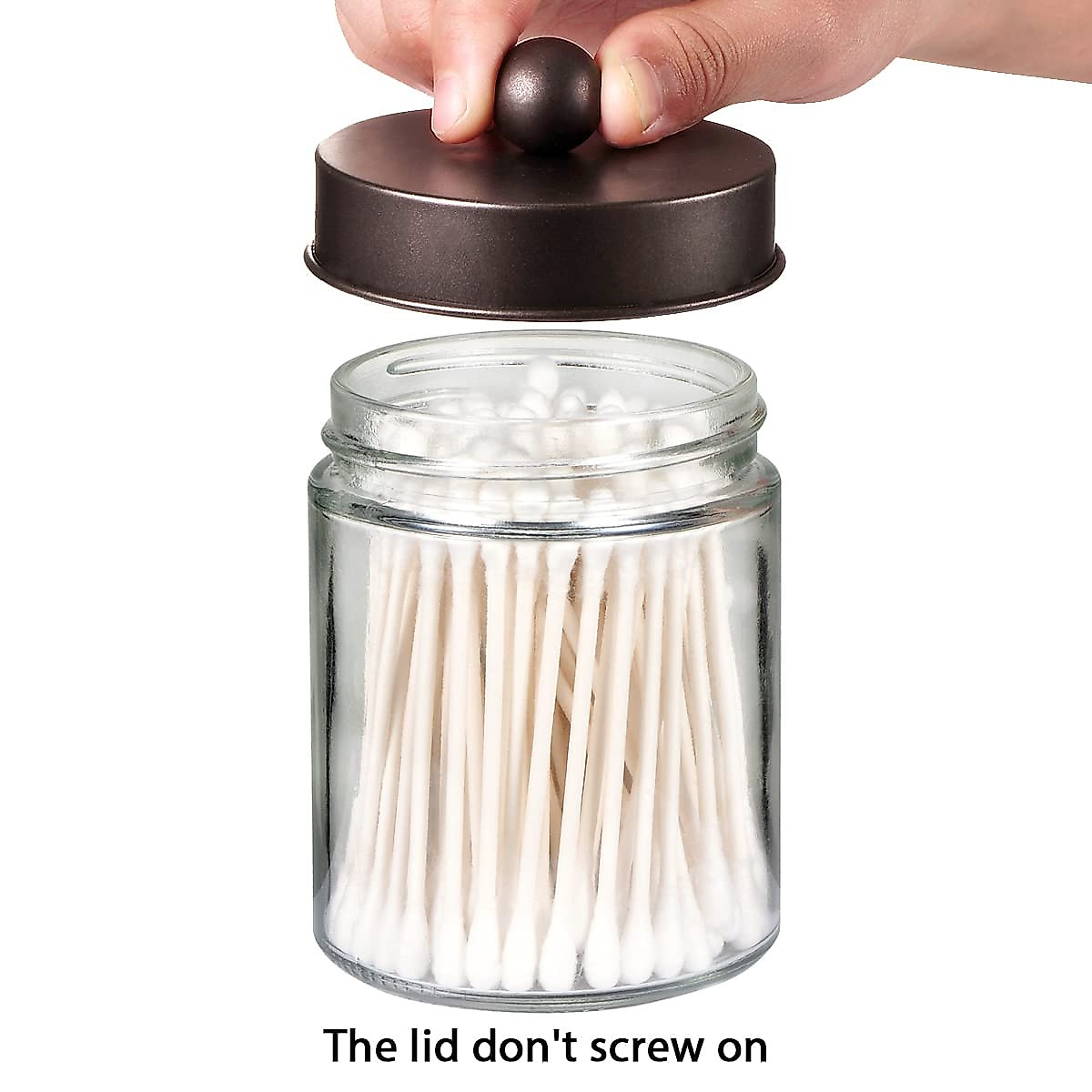 Amolliar Apothecary Jars Bathroom Storage Organizer - Cute Qtip Dispenser Holder Vanity Canister Jar Glass with Lid for Cotton Swabs,Rounds,Bath Salts,Makeup Sponges,Hair Accessories/Bronze (1 Pack)