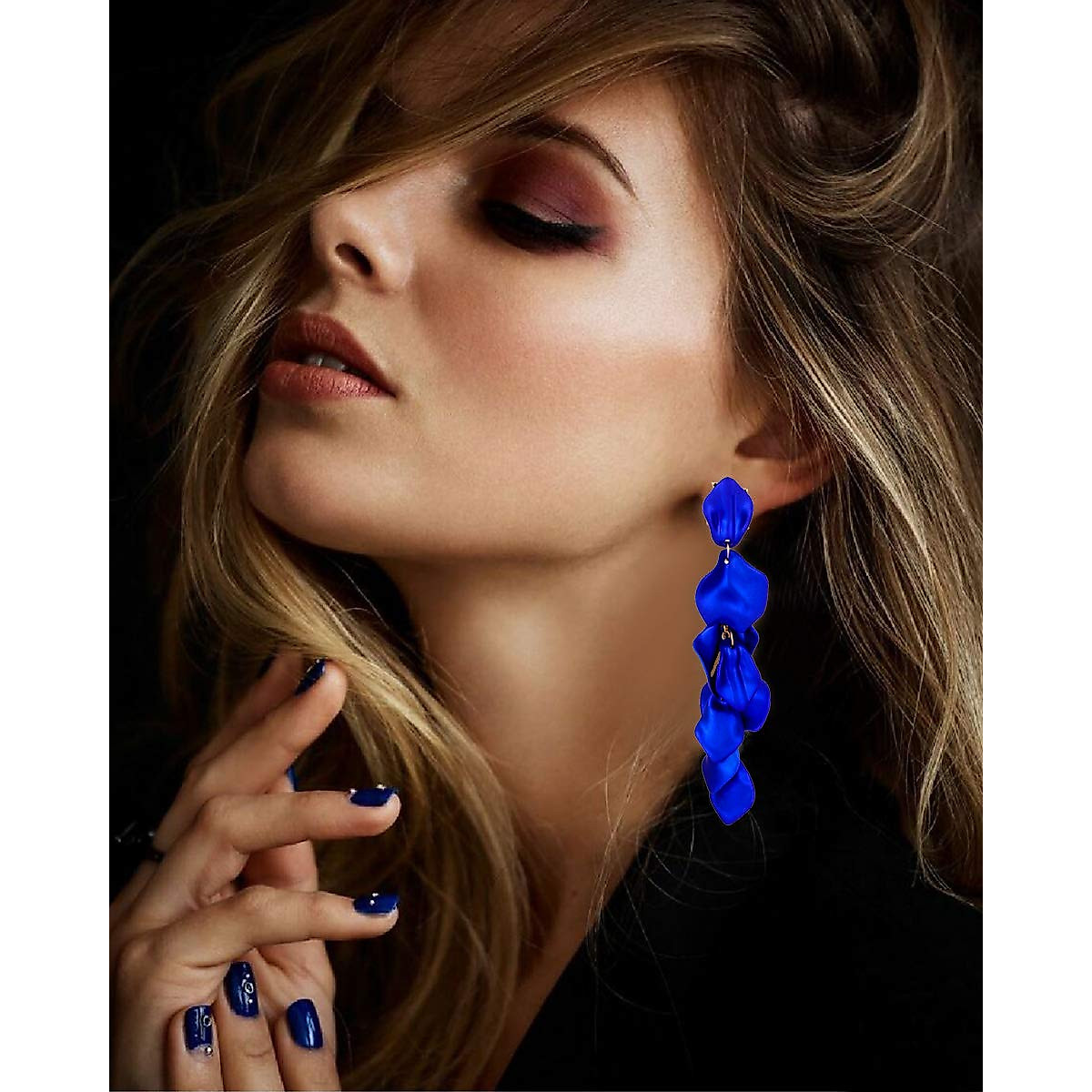 PHALIN Acrylic Flower Earrings Resin Rose Petal Dangel Earrings for Women (Royal Blue)