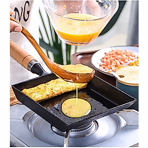LI-GELISI Tamagoyaki Japanese Omelette Pan/Egg Pan,Rectangle Frying Pan Mini Frying Pan Iron Omelette Pan Tamagoyaki-ki Wooden Handle 9×7 inch
