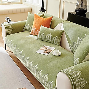 KCCRHIN Pumpkin Pattern Sofa Cover 3 Cushion Chenille Couch Cover Sectional Non-Slip Sofa Slipcovers L/U Shape Modern Style Halloween Sofa Cushion Covers for Dogs Cats,Green,pillow11.8 * 19.7in