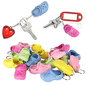 GLOGLOW 20Pcs Slipper Keychains, 1.4 x 3.0in 5 Colors Silicone Shoe Keychains Reusable Beach Hole Shoes Key Chains for Backpack Purse Luggage Party Favors