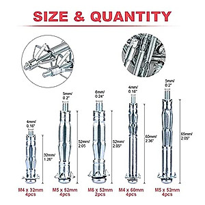 Expansion Screw,Stainless Steel Expansion Bolts, Screws, Screws,Expansion Bolts Drywall Anchor Plasterboard Cavity Plug Dowel Hollow Wall Anchor for Ceiling Expansion Screws Gypsum Board Holes (5PCS)