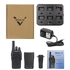 Case of 6,Retevis H-777 Walkie Talkies for Adults Long Range, Rechargeable Two-Way Radios,with 6-Way Multi Unit Charger,Flashlight Handheld Business 2 Way Radios