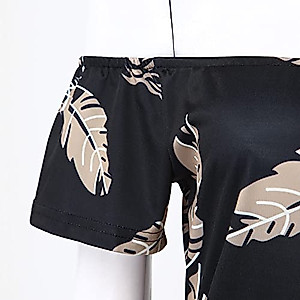 Cold Shoulder Dresses for Women Lace Women Fashion Sexy One Shoulder Flower Print Waist Bag Hip Slit Dress Tunic Dress Black