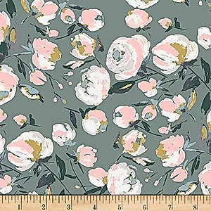Art Gallery Fabrics Art Gallery Fusion Everlasting Blooms Sparkler Fabric, Green