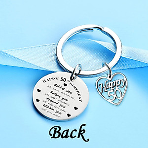 Ghloyza Happy 50th Birthday Keychain Behind You Birthday Gifts Double Sides Engraved Inspirational Birthday Presents (50th)
