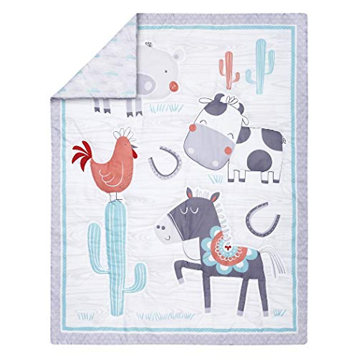 Sammy & Lou Farmstead Friends 4-Piece Baby Crib Bedding Set, Includes Quilt, Fitted Crib Sheets Neutral, Crib Skirt, and Plush Toy