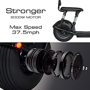 H4-Pro 2000W Electric Scooter Adult Citycoco 37.5mph One-Button Start Front and Rear Disc Brakes 60V 21.8Ah Removable Lithium Battery with Large Display