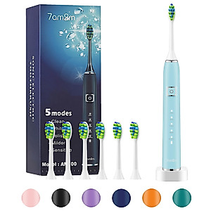 7AM2M Rechargeable Sonic Electric Toothbrush AM100 Package with 10 Brush Heads