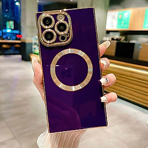 Misscase for iPhone 13 Pro Max Magnetic Case Compatible with MagSafe,Full Protection Square Case with Camera Lens Protector Anti-Scratch Dust-Proof Net Case for iPhone 13 Pro Max Night Purple