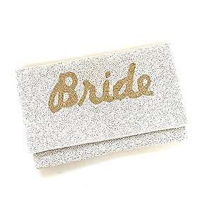 Generic BRIDE Gifts, Gifts for Bride, Wedding Gift, Bride To Be Gift, Bride Clutch Purse, Engagement Gift, Seed Beads Clutch, Bride Beaded Clutch, Bride Bag (Gold), White