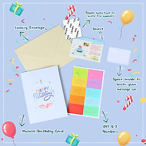 3D Musical Birthday Card, Blowable LED Light Candle, 3D Birthday Popup Cards with DIY 0-9 Numbers, Blow Out Led Light Candle, and Play Birthday Music Flash Happy Birthday Lights for Kids Men and Women