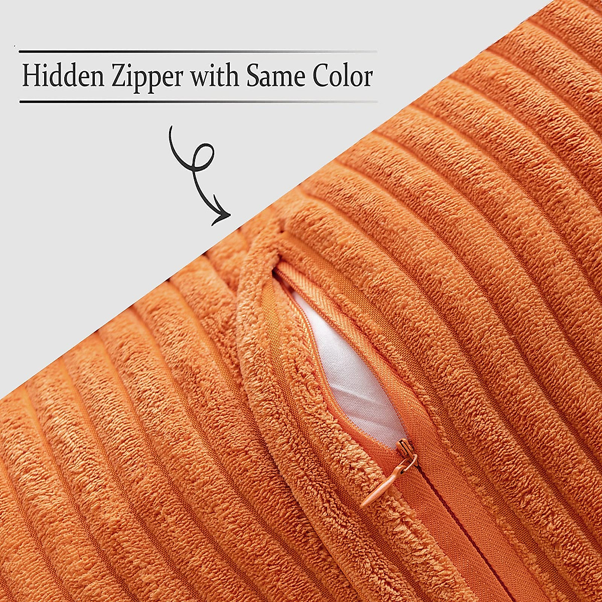 MIULEE Ornage Pillow Covers 18x18 Inch with Splicing Set of 2 Super Soft Boho Striped Corduroy Pillow Covers Broadside Decorative Textured Throw Pillows for Fall Couch Cushion Livingroom