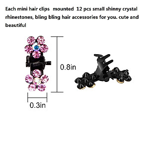 ANBALA Mini Claw Clips, 65pcs No-Slip Grip Jaw Clips Glitter Teeth Clips Rhinestone Metal Clamps Mix Colored Flower Hair Accessories for Women Girls