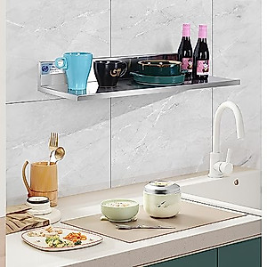 Hally Stainless Steel Wall Shelf 8.6 x 16 Inches 44 lb, NSF Commercial Heavy Duty Wall Mount Floating Shelving for Restaurant, Kitchen, Home, Hotel and Bar, 2 Pack