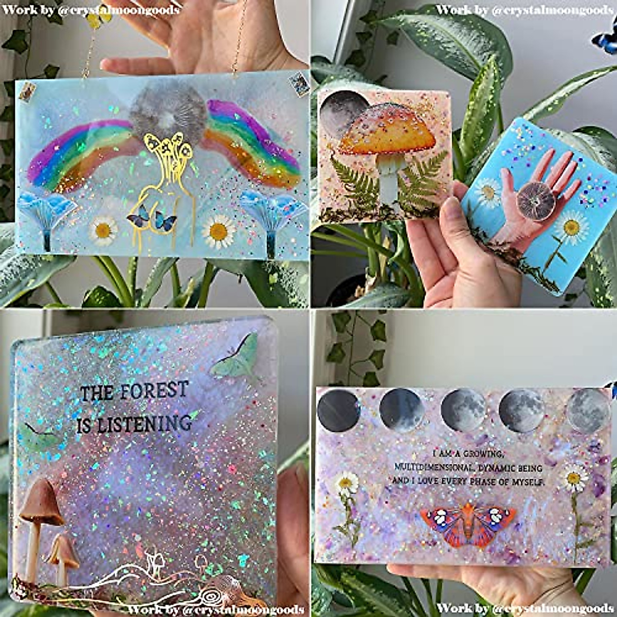 RESINWORLD Resin Tray Mold, 1Pc Thick Rectangle Tray Mold with 4 Pack Square Coaster Molds, Shiny Flat Edge Coaster Tray Silicone Mold for Resin Casting